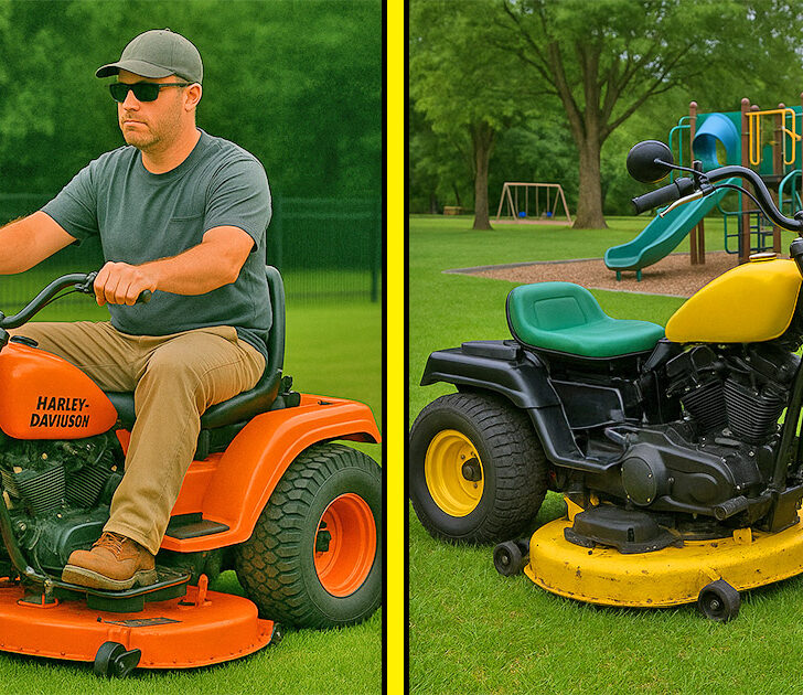 These Harley Mowers Turn Grass Cutting Into a Road Trip – Inspiring Designs