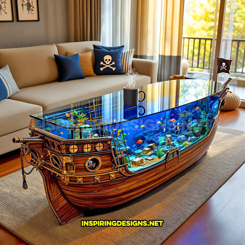 These Pirate Ship Aquarium Coffee Tables Are Where Fantasy and Fish Collide