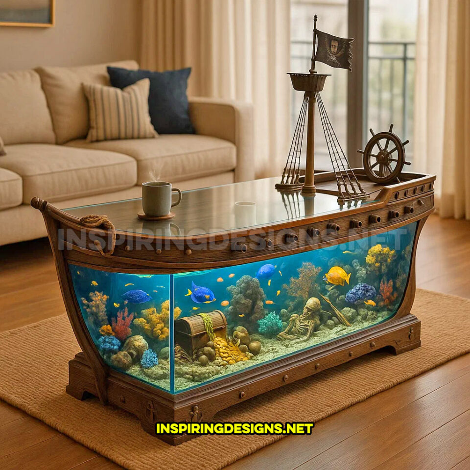 These Pirate Ship Aquarium Coffee Tables Are Where Fantasy and Fish Collide