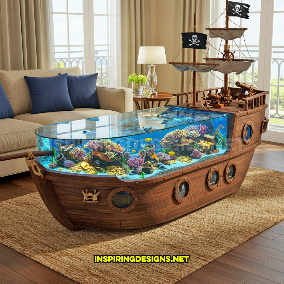 These Pirate Ship Aquarium Coffee Tables Are Where Fantasy and Fish Collide