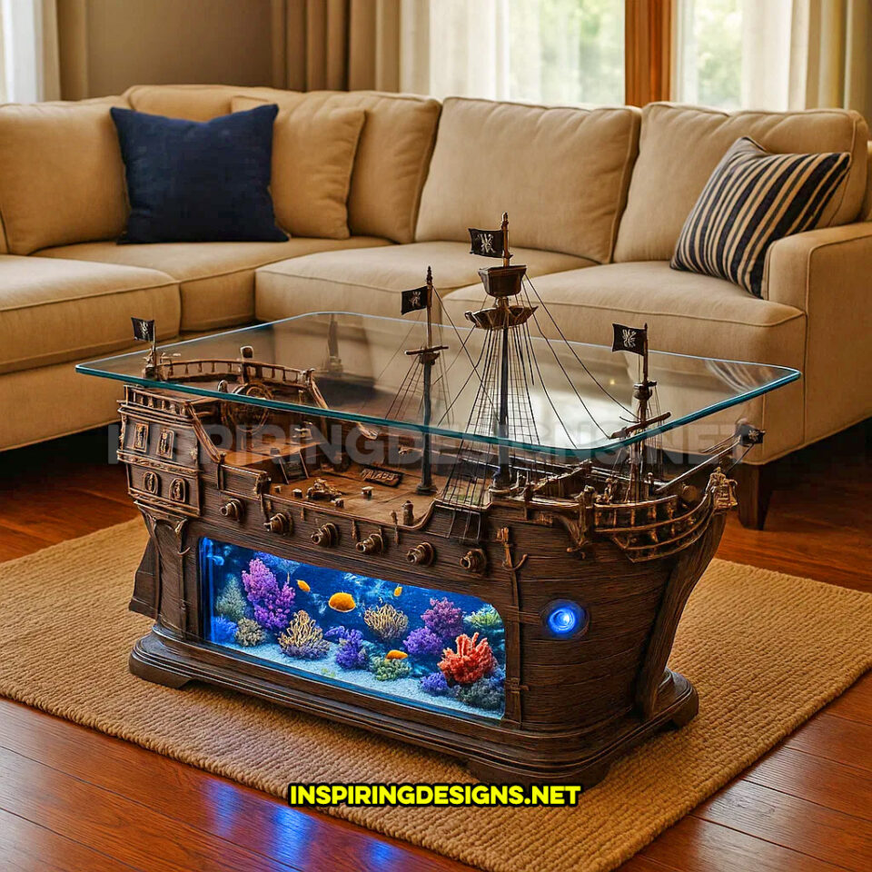 These Pirate Ship Aquarium Coffee Tables Are Where Fantasy and Fish Collide