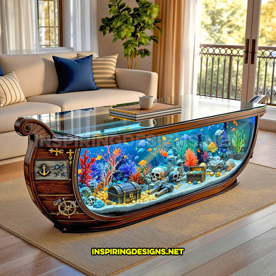 These Pirate Ship Aquarium Coffee Tables Are Where Fantasy and Fish Collide