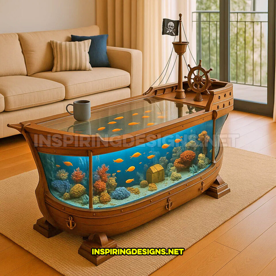 These Pirate Ship Aquarium Coffee Tables Are Where Fantasy and Fish Collide