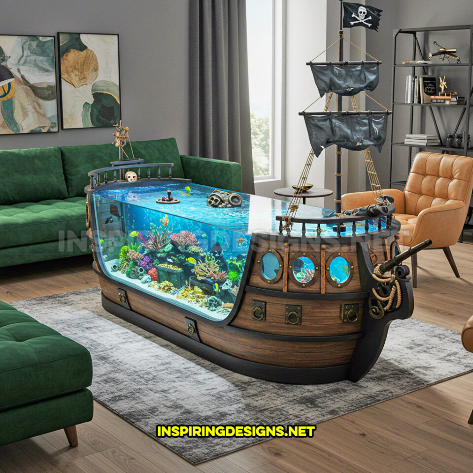 These Pirate Ship Aquarium Coffee Tables Are Where Fantasy and Fish Collide