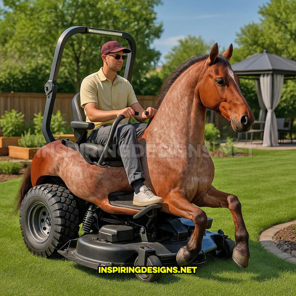 These Horse Lawn Mowers Turn Yard Work Into a Rodeo