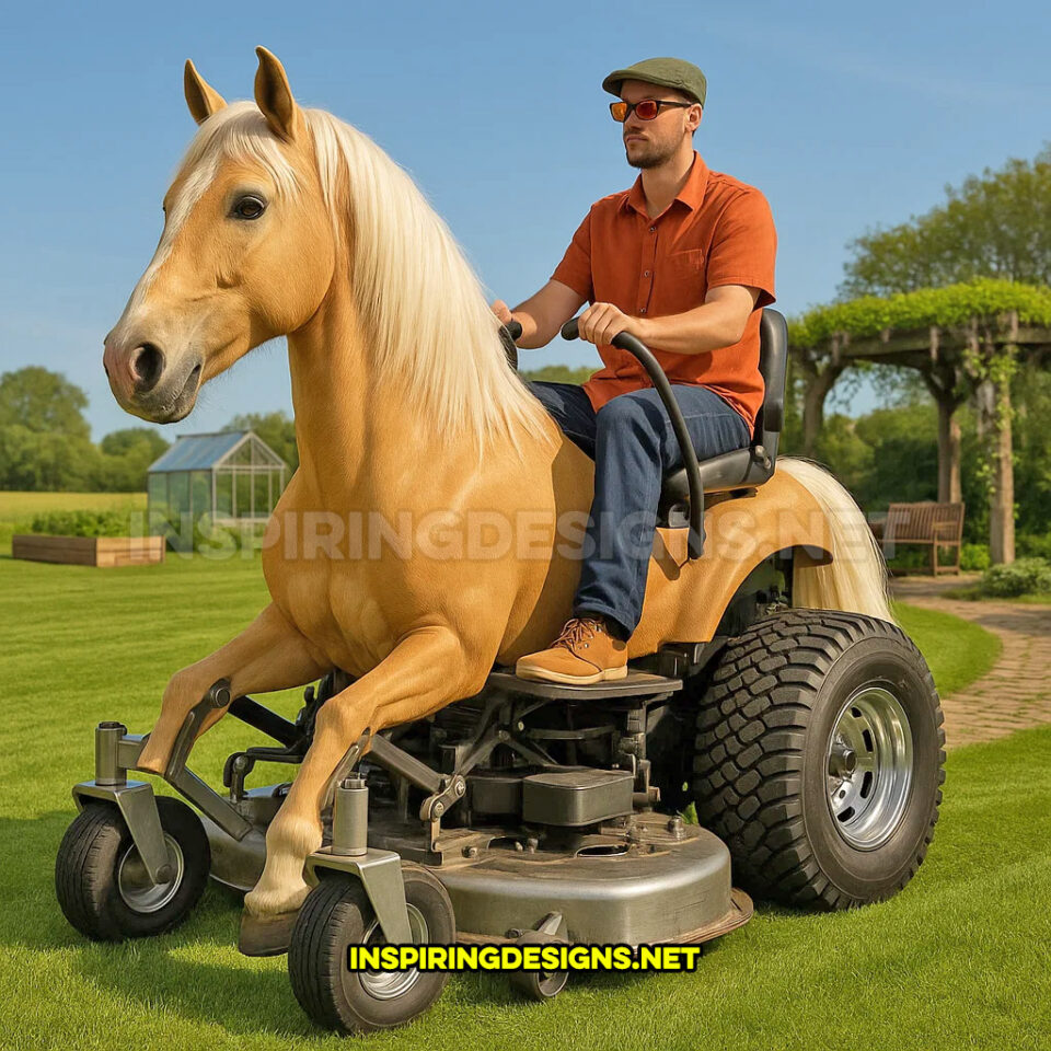 These Horse Lawn Mowers Turn Yard Work Into a Rodeo