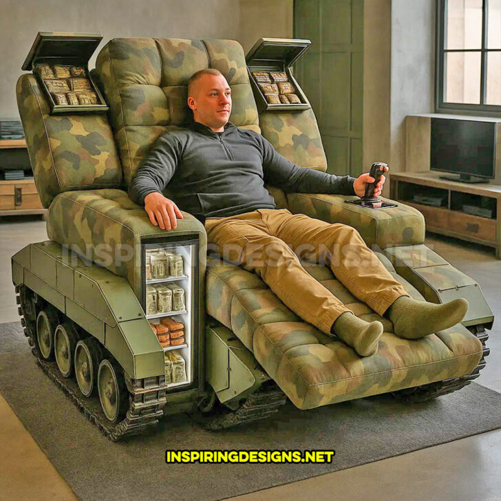 These Tank Recliners Have Built-in Mini Fridges and Snack Storage