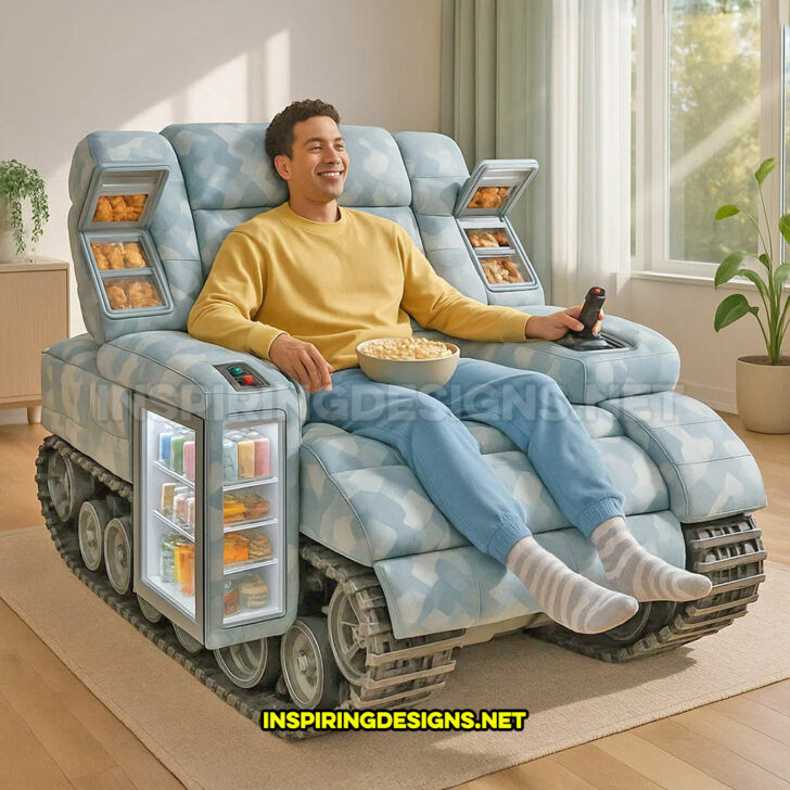These Tank Recliners Have Built-in Mini Fridges and Snack Storage