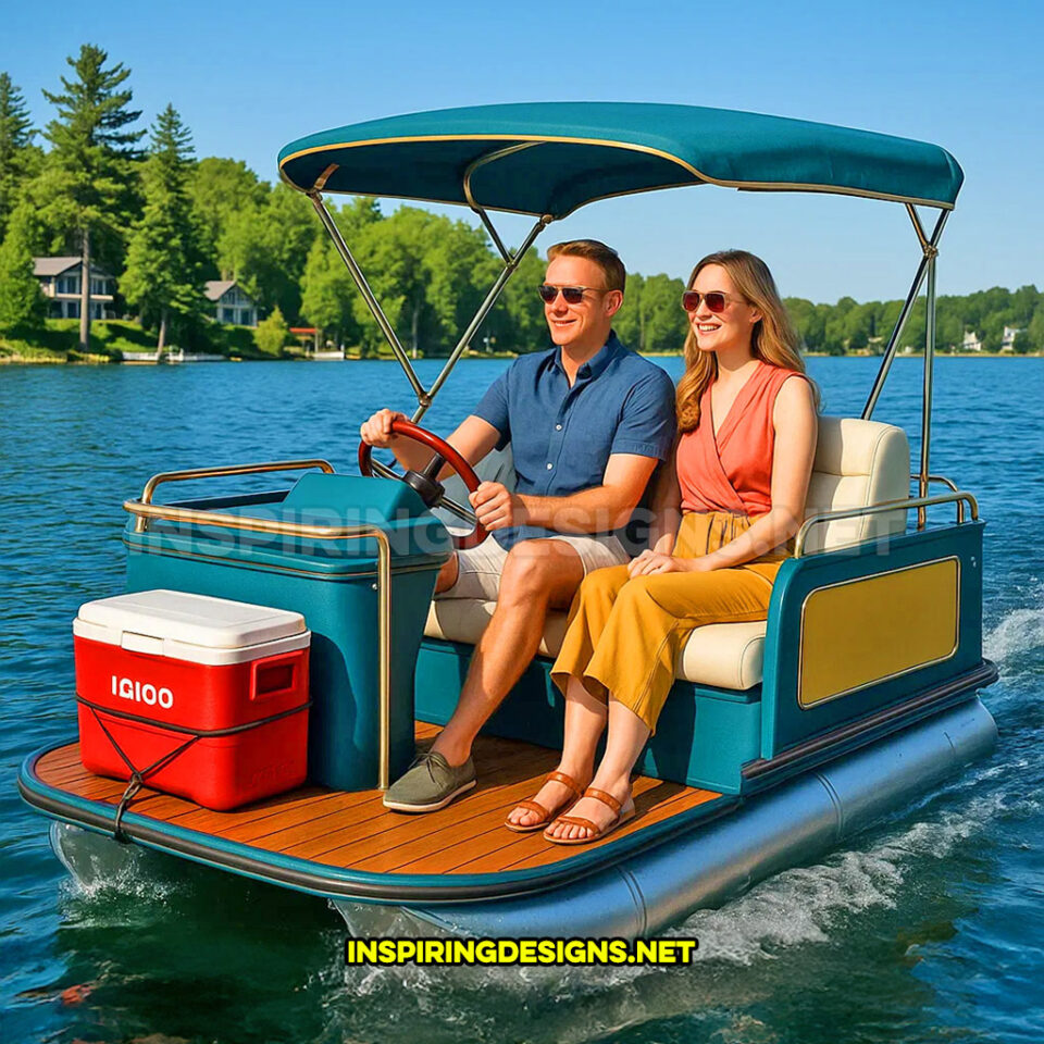 These Tiny Pontoon Boats Have Bimini's and Cooler Storage
