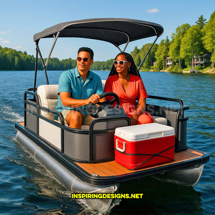 These Tiny Pontoon Boats Have Bimini's and Cooler Storage