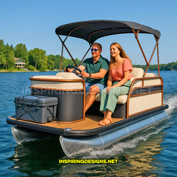 These Tiny Pontoon Boats Have Bimini's and Cooler Storage