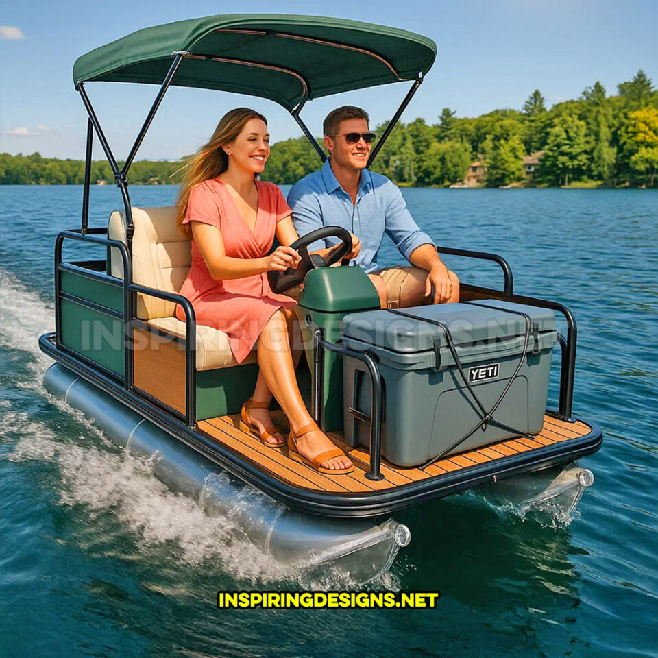 These Tiny Pontoon Boats Have Bimini's and Cooler Storage