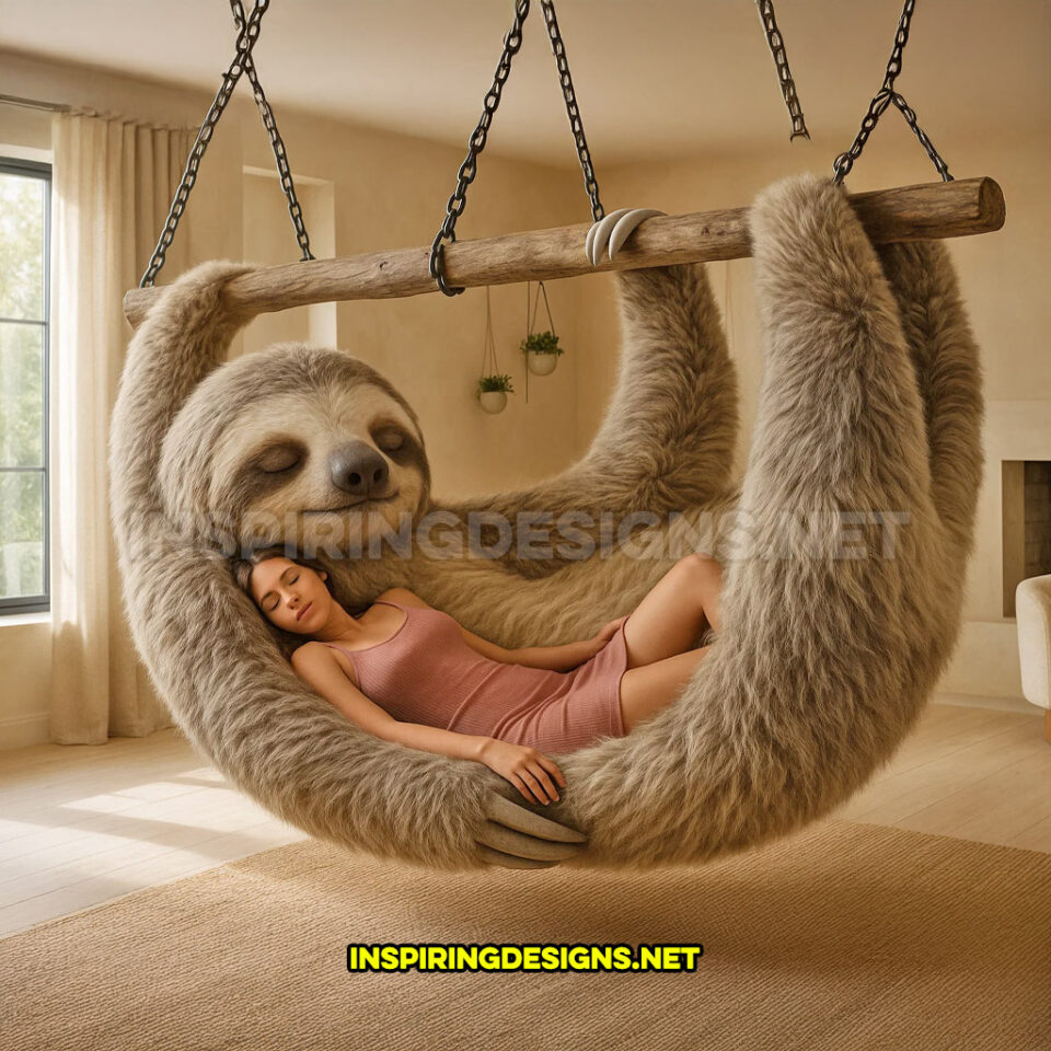 These Giant Sloth Swing Loungers Turn Nap Time Into a Cozy Jungle Retreat