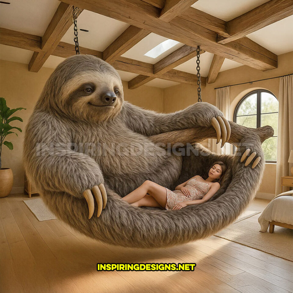 These Giant Sloth Swing Loungers Turn Nap Time Into a Cozy Jungle Retreat