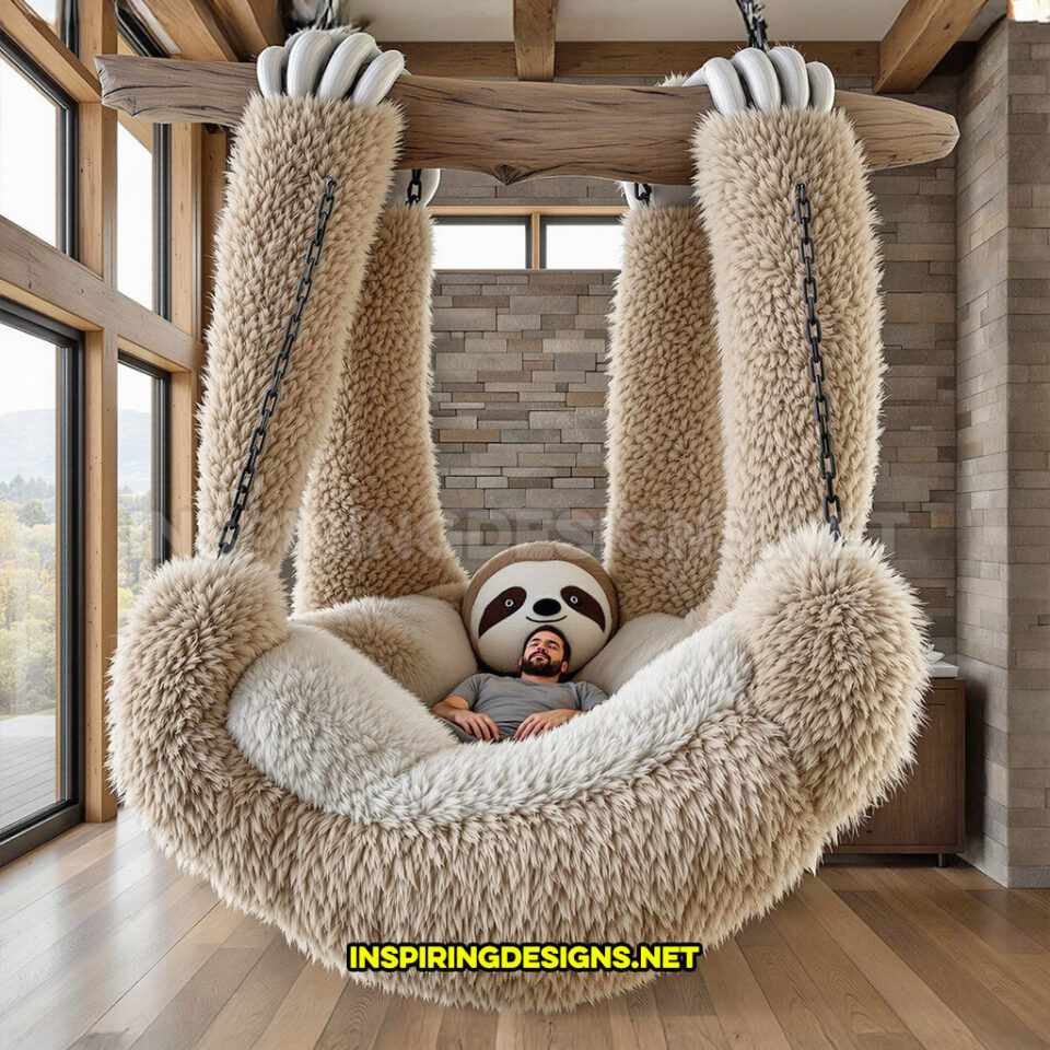 These Giant Sloth Swing Loungers Turn Nap Time Into a Cozy Jungle Retreat
