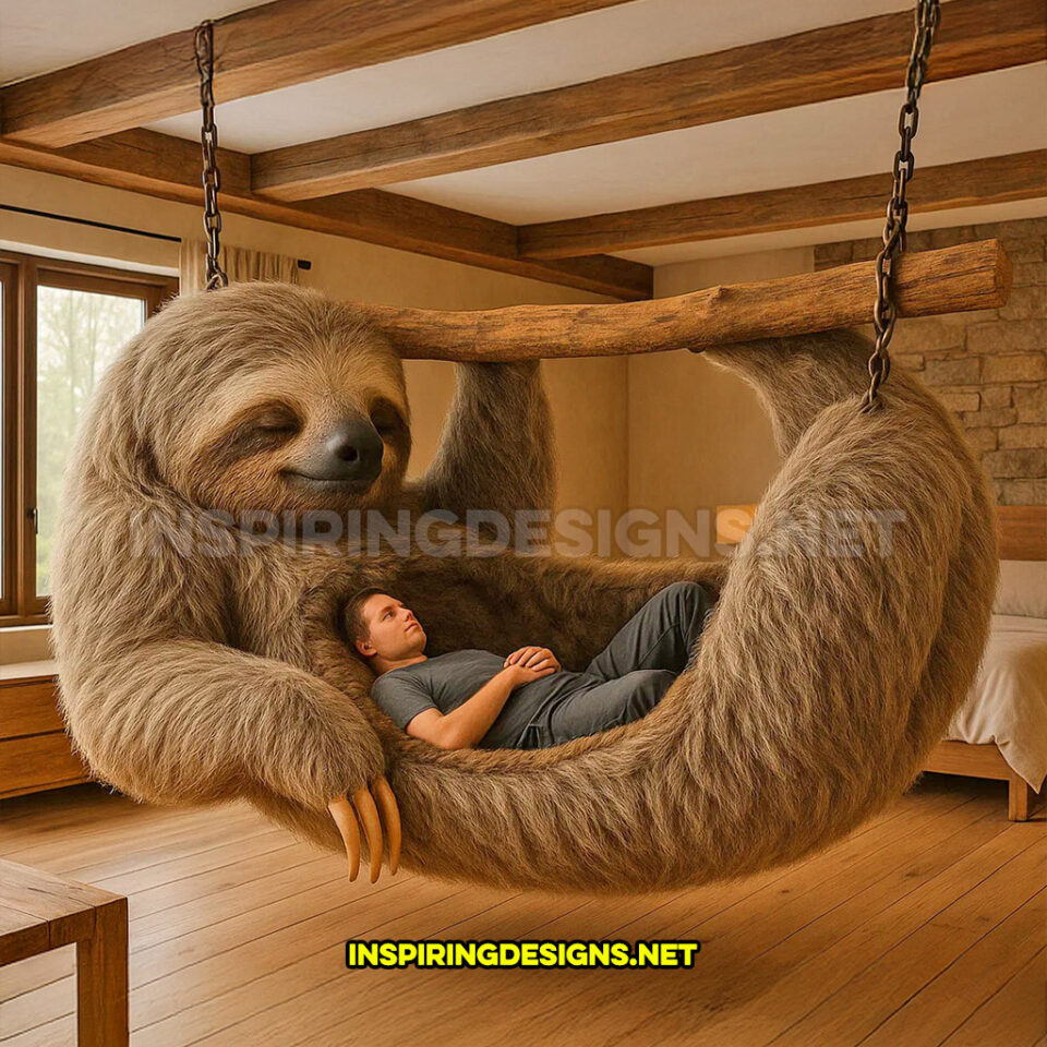 These Giant Sloth Swing Loungers Turn Nap Time Into a Cozy Jungle Retreat