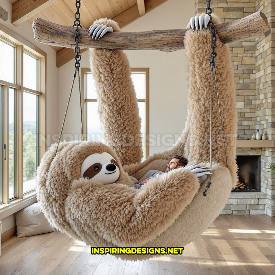 These Giant Sloth Swing Loungers Turn Nap Time Into a Cozy Jungle Retreat