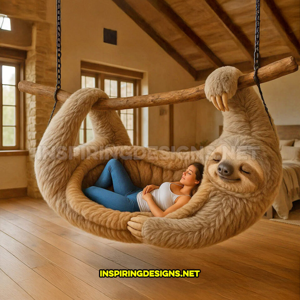 These Giant Sloth Swing Loungers Turn Nap Time Into a Cozy Jungle Retreat