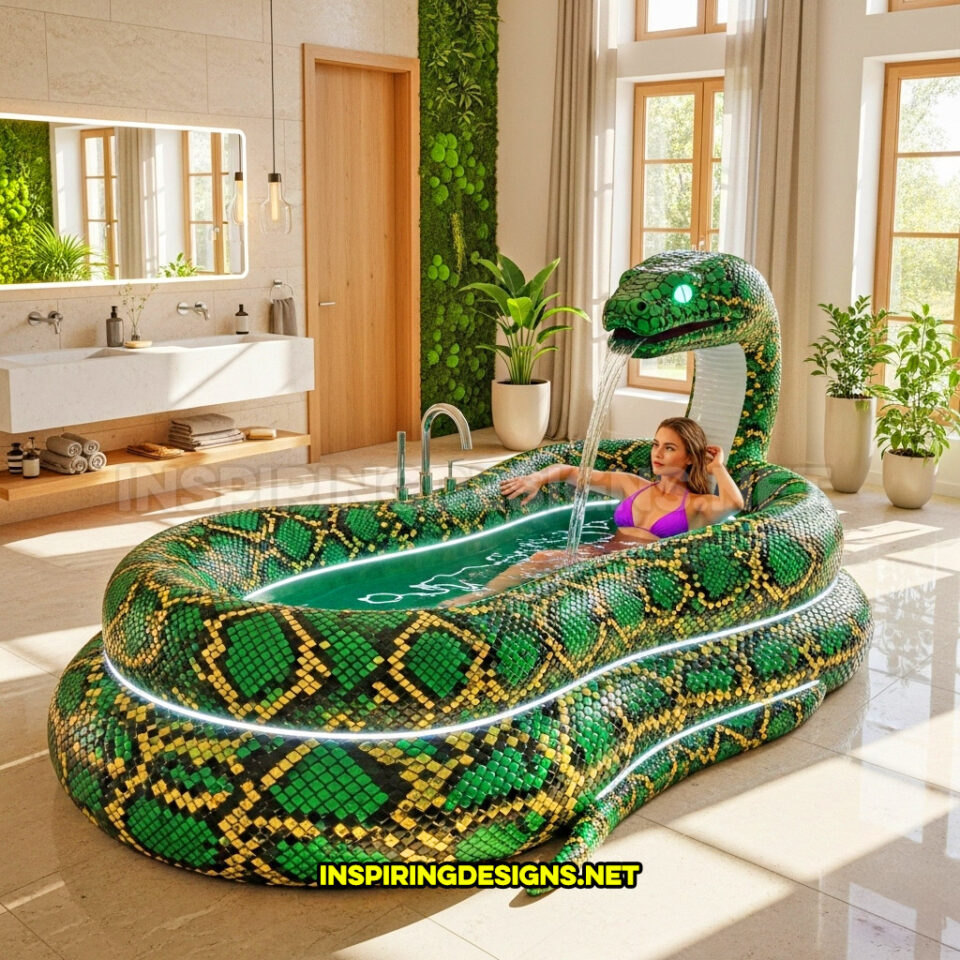 These Snake Bathtubs Pour Water from Fangs And Coil Around You