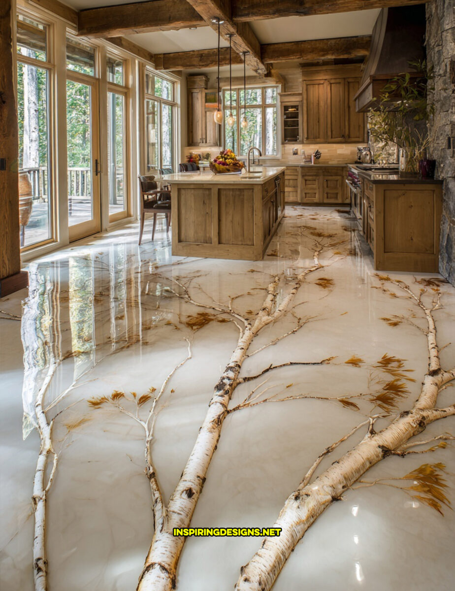 These Epoxy Tree Flooring Designs Turn Your Home Into a Serene Forest