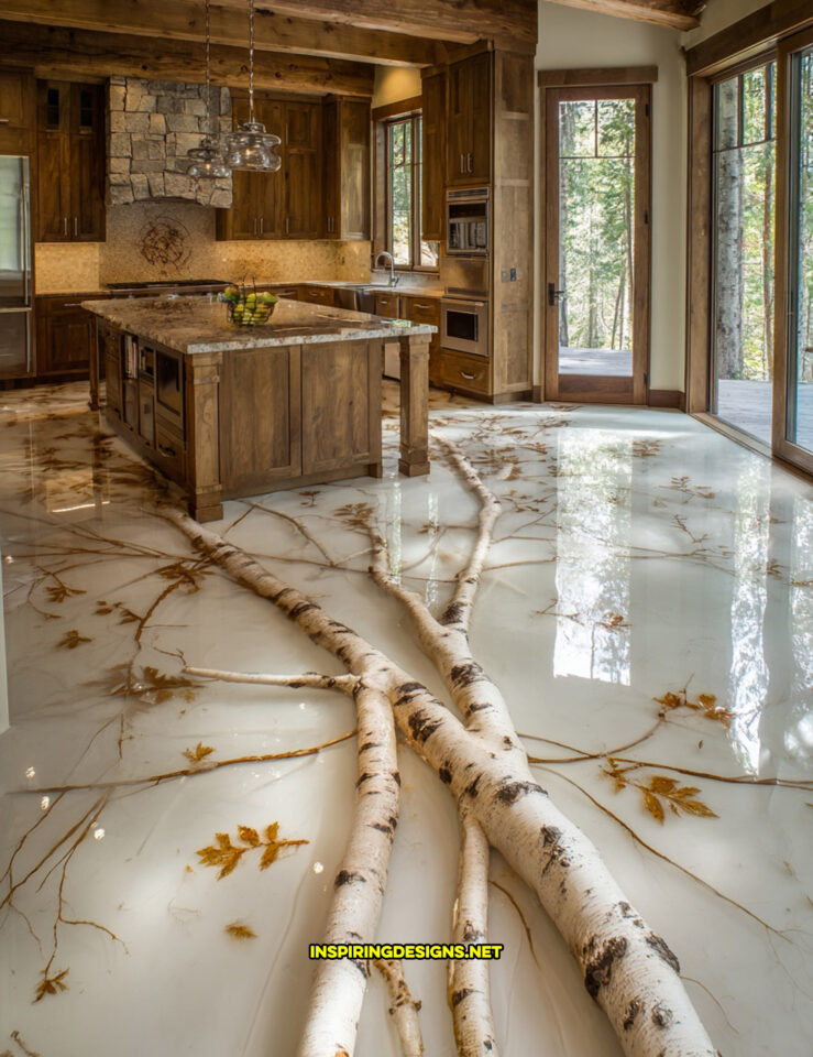 These Epoxy Tree Flooring Designs Turn Your Home Into a Serene Forest
