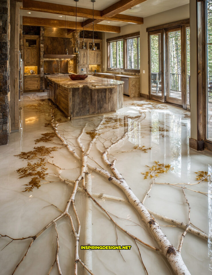These Epoxy Tree Flooring Designs Turn Your Home Into a Serene Forest