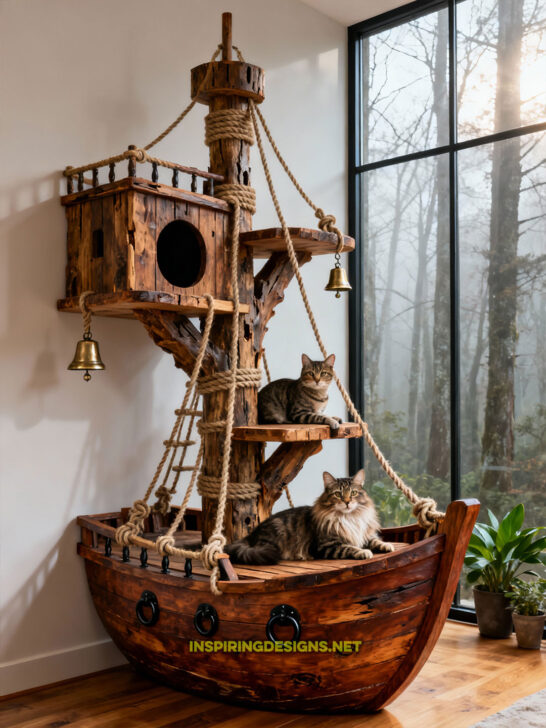 These Wooden Ship Cat Playgrounds Turn Empty Walls Into a Full-Time Cat ...