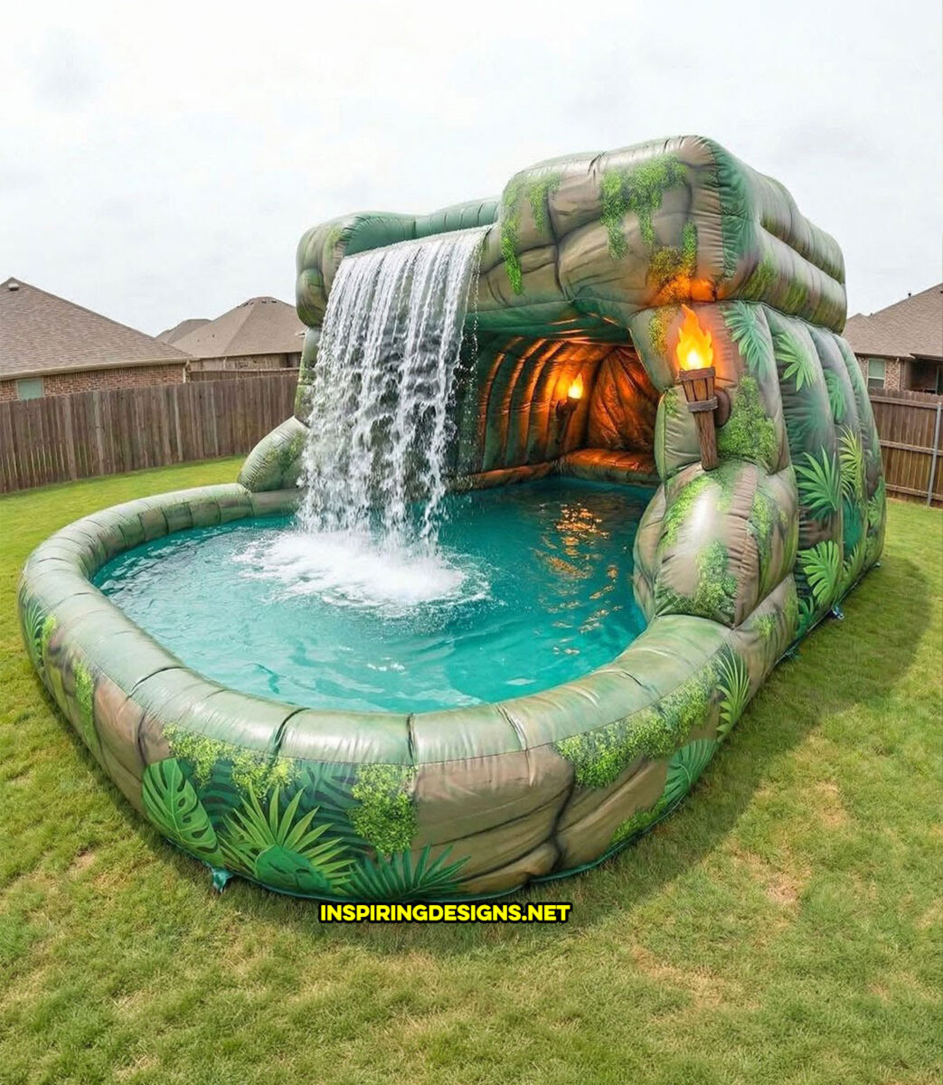 These Inflatable Cave Waterfall Pools Are the Ultimate Summer Backyard Flex