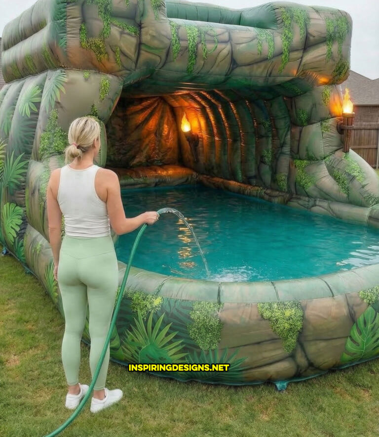 These Inflatable Cave Waterfall Pools Are the Ultimate Summer Backyard Flex