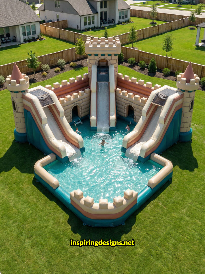 These Giant Inflatable Castle Pools Create a Backyard Medieval Water ...