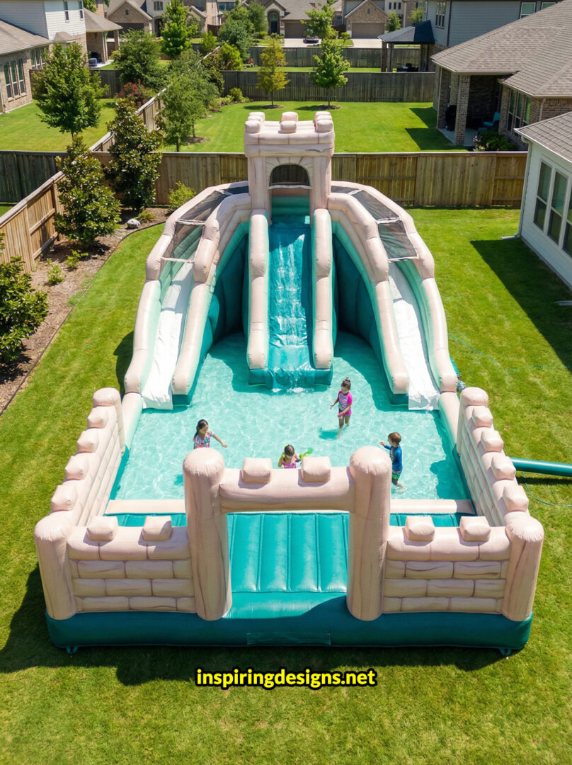 These Giant Inflatable Castle Pools Create a Backyard Medieval Water ...